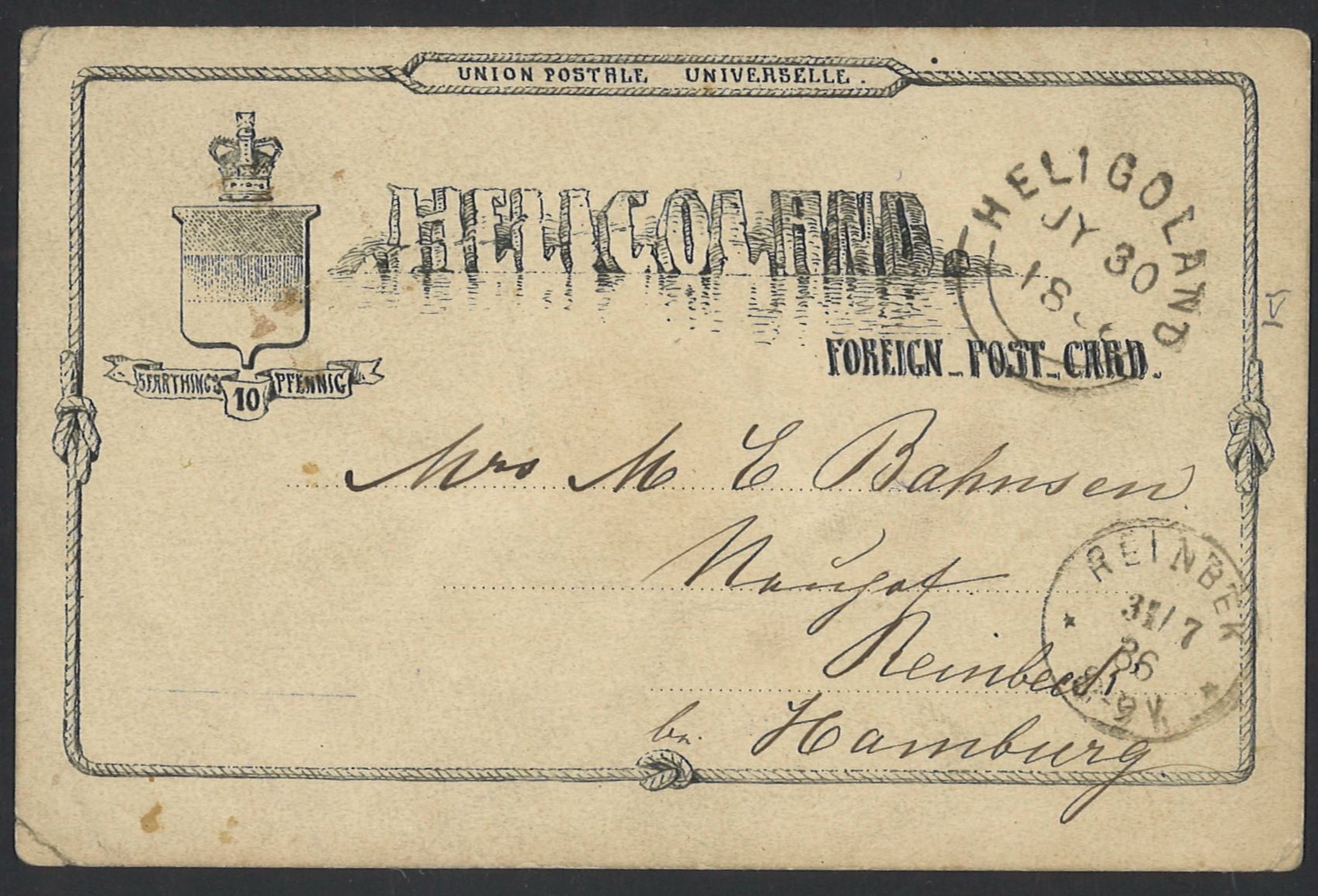Altdeutschland Helgoland 1886 Ganzsache Postkarte P6 nach Reinbek bei ...