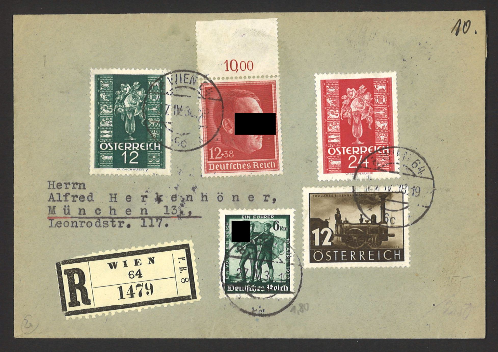 Deutsches Reich 1938 Brief MiF DR + Österreich Wien Anschluss Ostmark ...